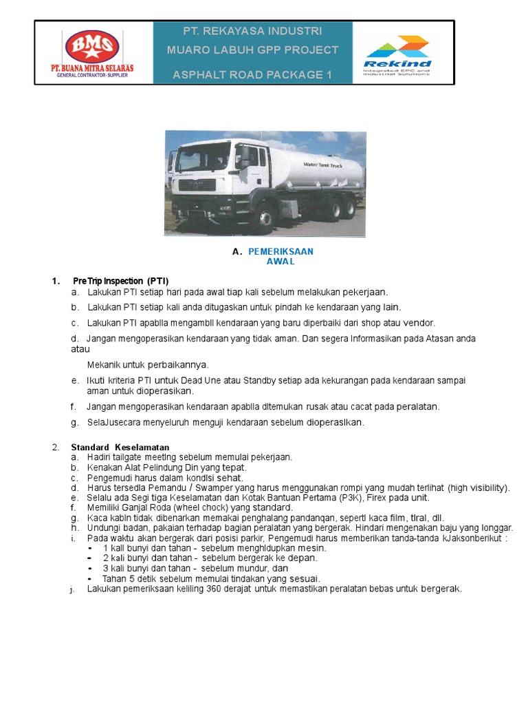 Sop Water Truck | PDF | Teknologi & Rekayasa