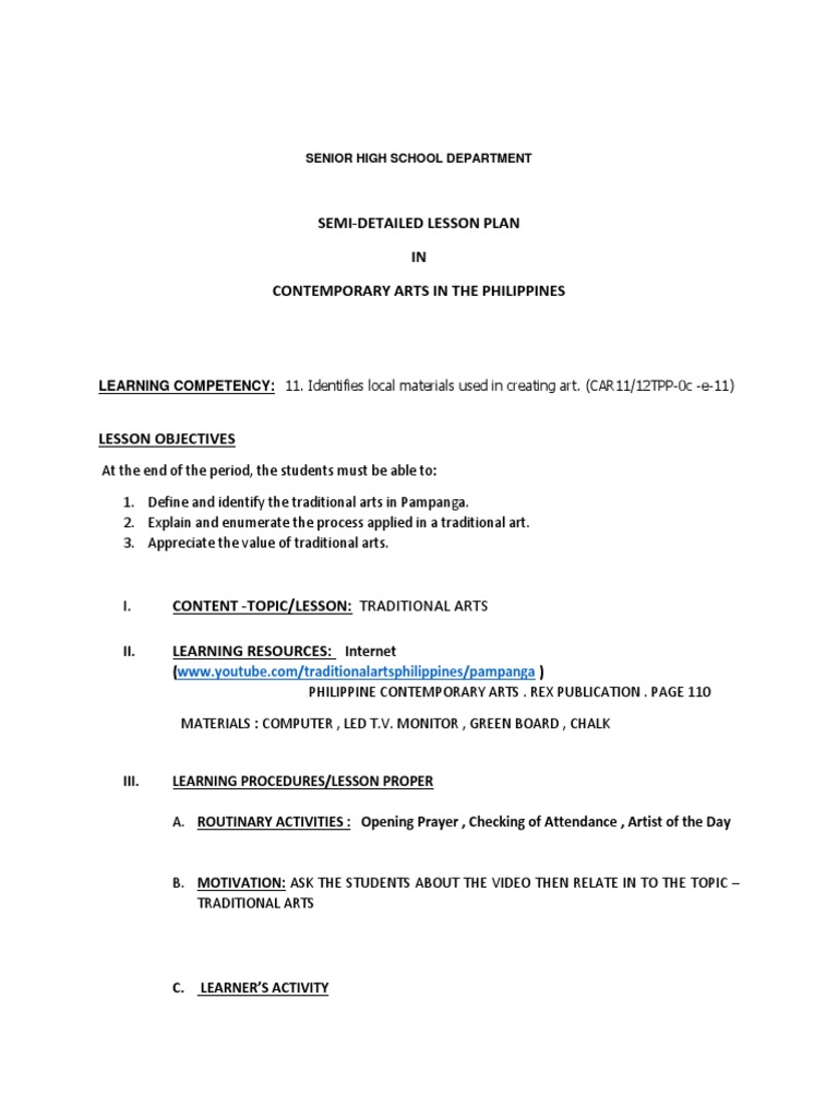 CPC - Traditional Art Semidetailed Lesson Plan | PDF | Social Science ...