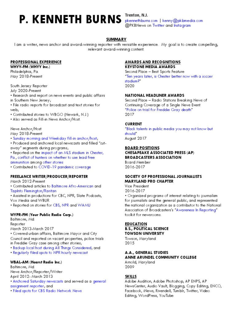 P. Kenneth Burns' Resume | PDF | News Broadcasting | Npr