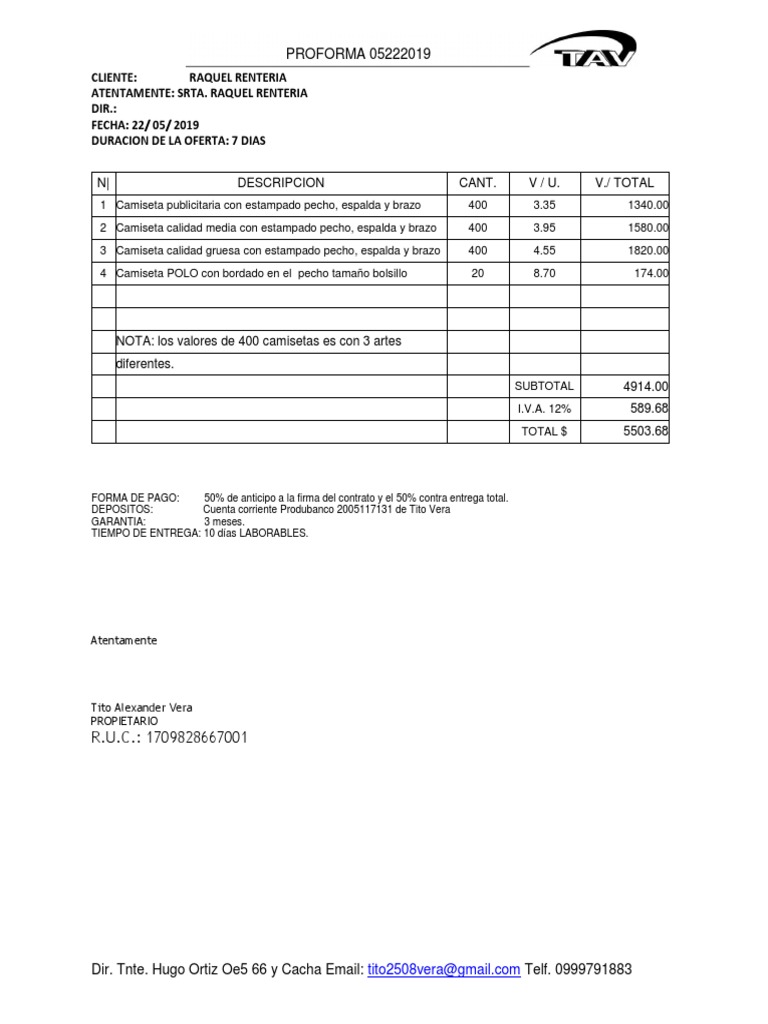 Cotizacion - Raquel Renteria | PDF