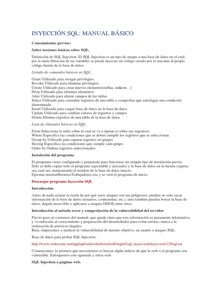 Inyección SQL | Descargar gratis PDF | SQL | Contraseña