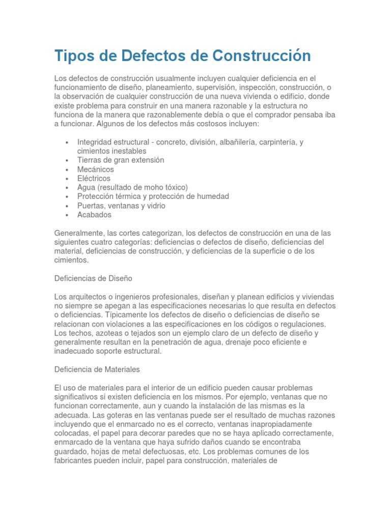 Tipos de Defectos en Construccion | PDF | Ventana | Papel