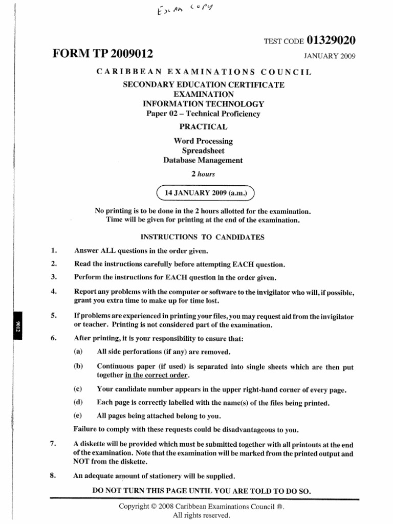 Info Tech 2009 Jan Paper 2 Pdf Paragraph Spreadsheet 6003