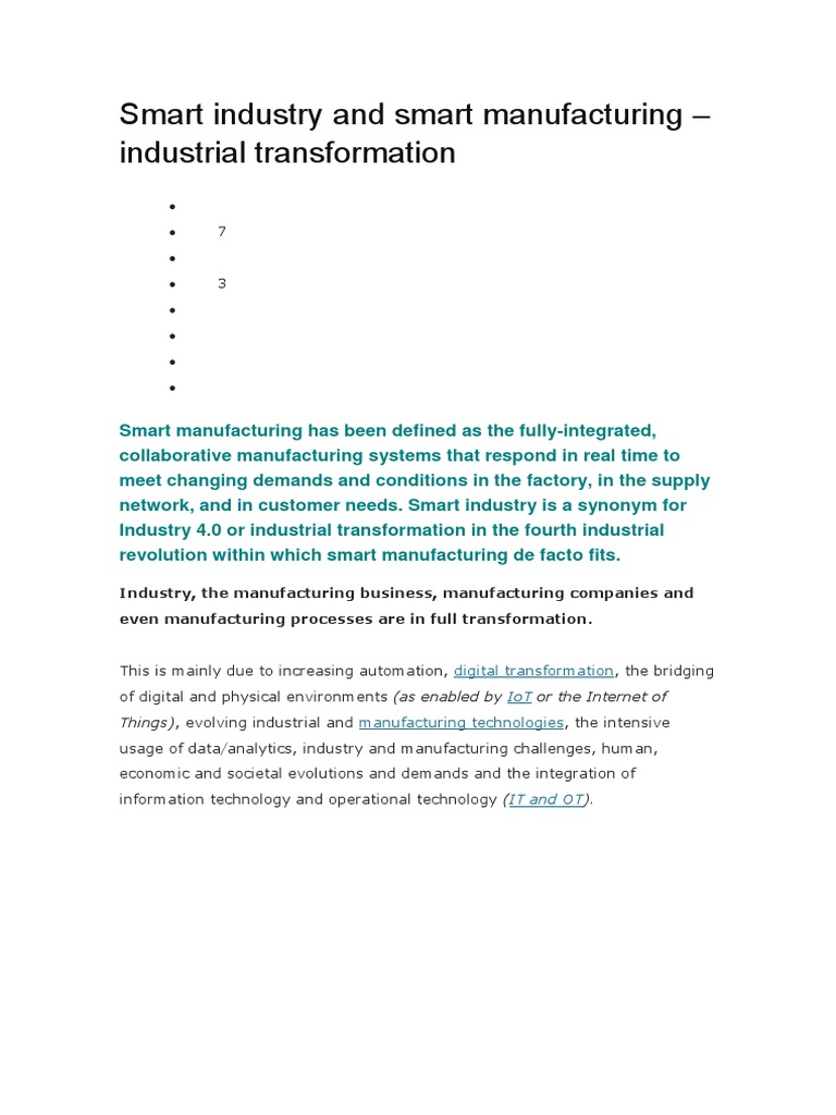 Smart Industry and Smart Manufacturing | PDF | Internet Of Things ...