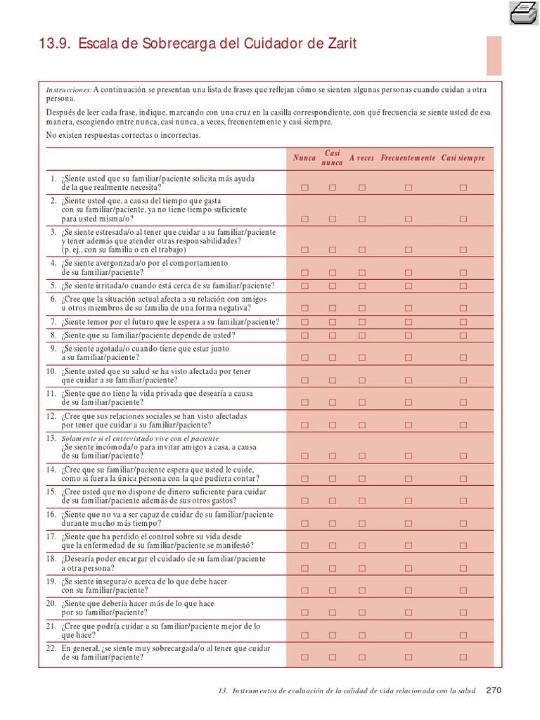 Escala de Sobrecarga Del Cuidador de Zarit | PDF | Bienestar | Medicina
