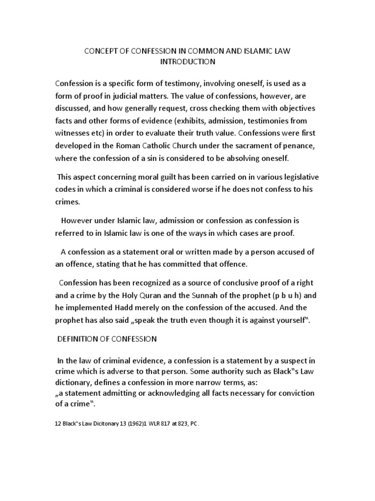 An Analysis of the Concept of Confession in Common Law and Islamic Law ...