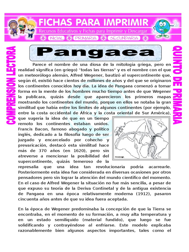 Ficha Pangaea para Quinto de Primaria | PDF | Continente | Teoría