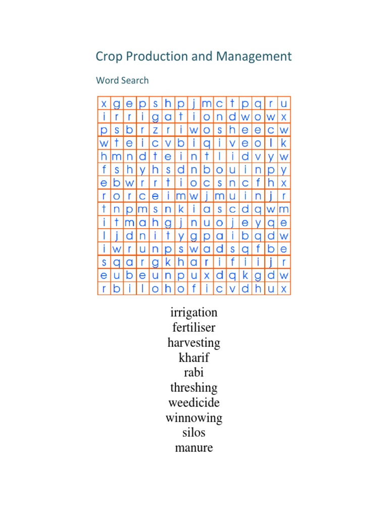 Crop Production Word Search Activity | PDF | Food Industry | Agronomy
