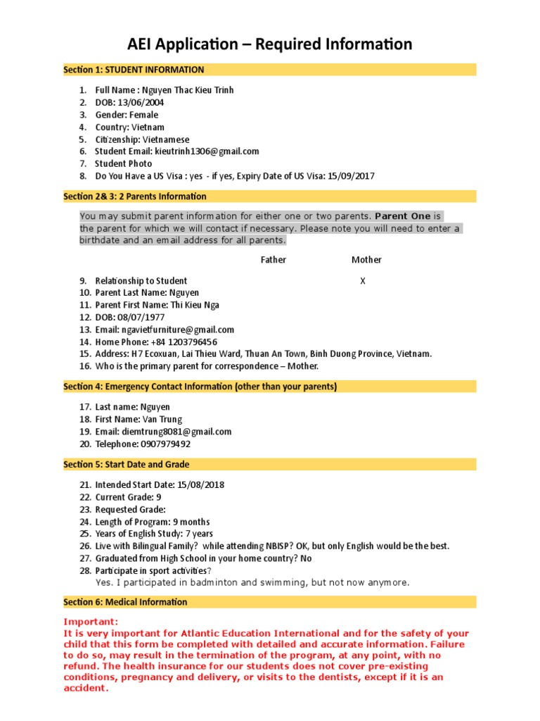 Application AEI Form | PDF