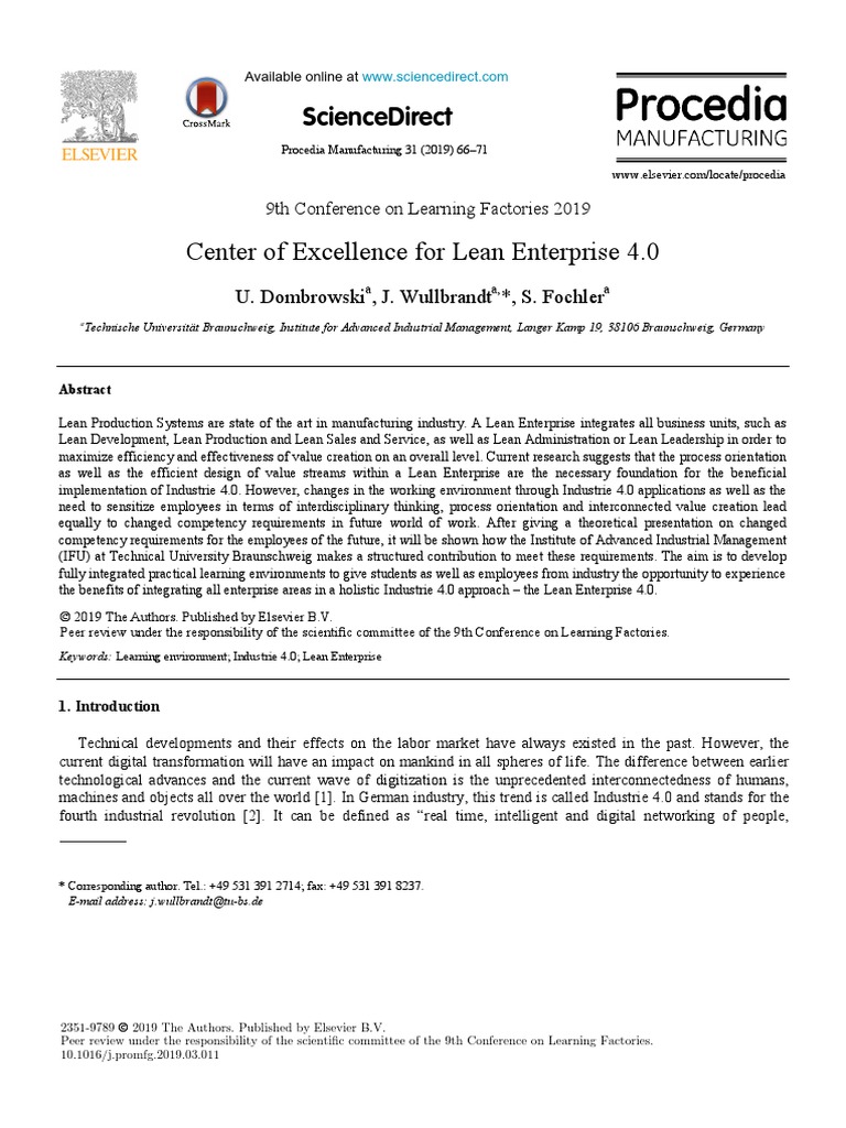 Center of Excellence For Lean Enterprise 4.0 Center of Excellence For ...