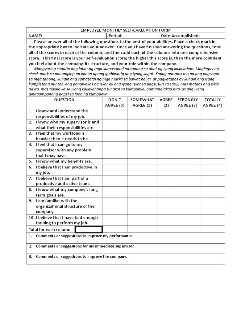 Self Evaluation Form Pdf
