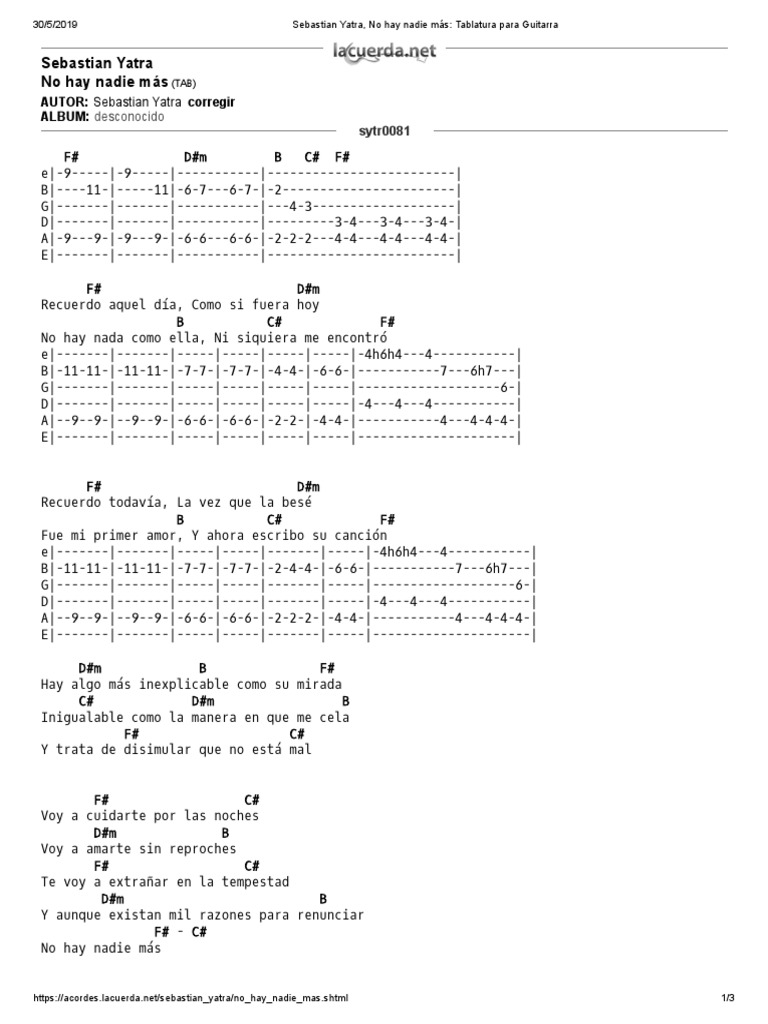 Sebastian Yatra, No Hay Nadie Más - Tablatura para Guitarra | Música ...