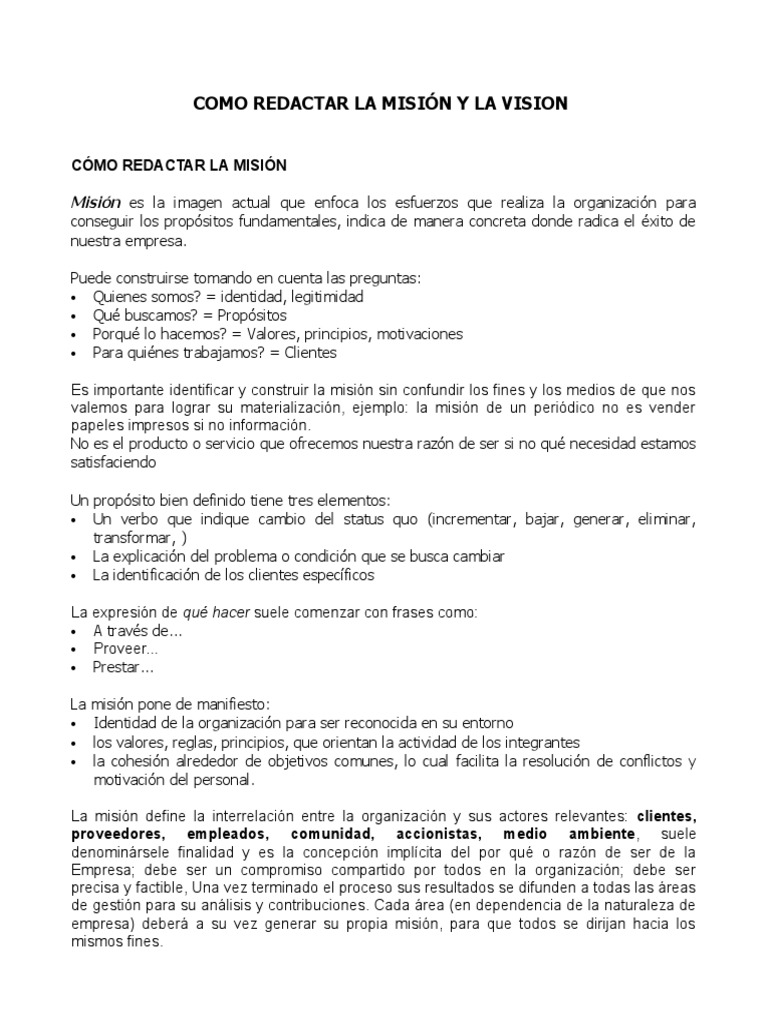 2 - Como Redactar La Mision y La Vision | PDF | Análisis FODA ...