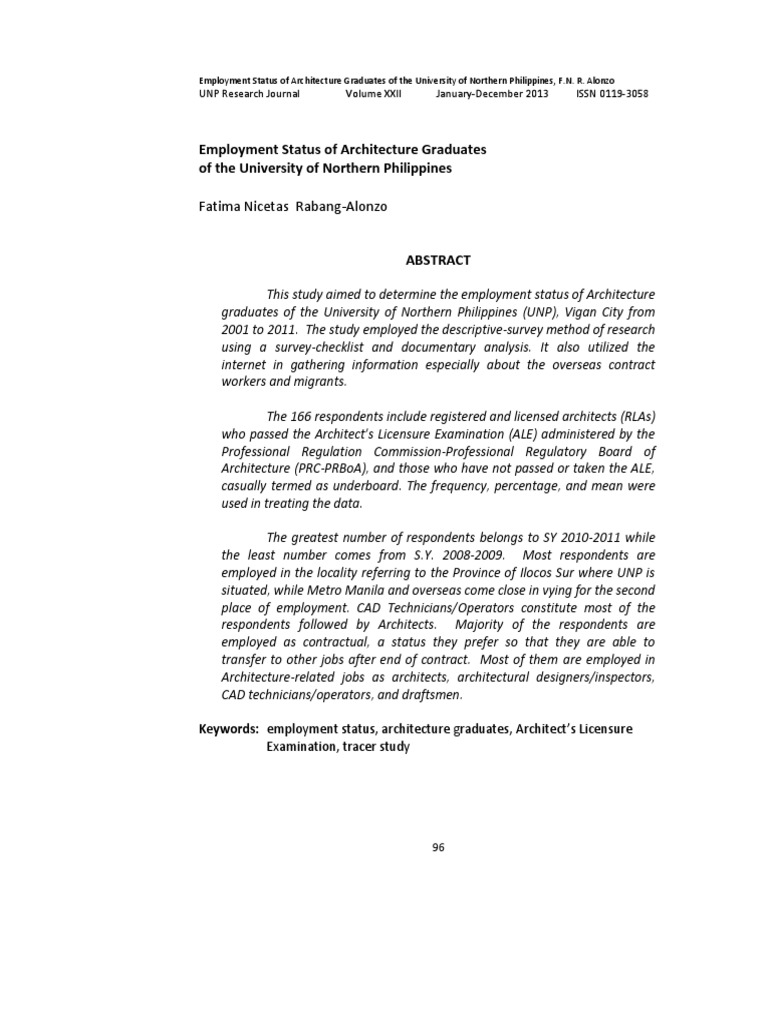 Tracer Study Reference | PDF | Employment | Architect