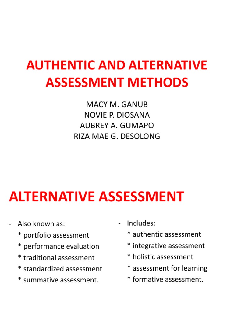 Authentic and Alternative Assessment Methods | Download Free PDF ...