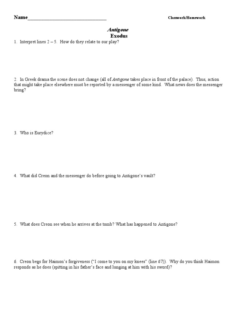 Antigone Study Guide Questions | PDF | Art | Young Adult