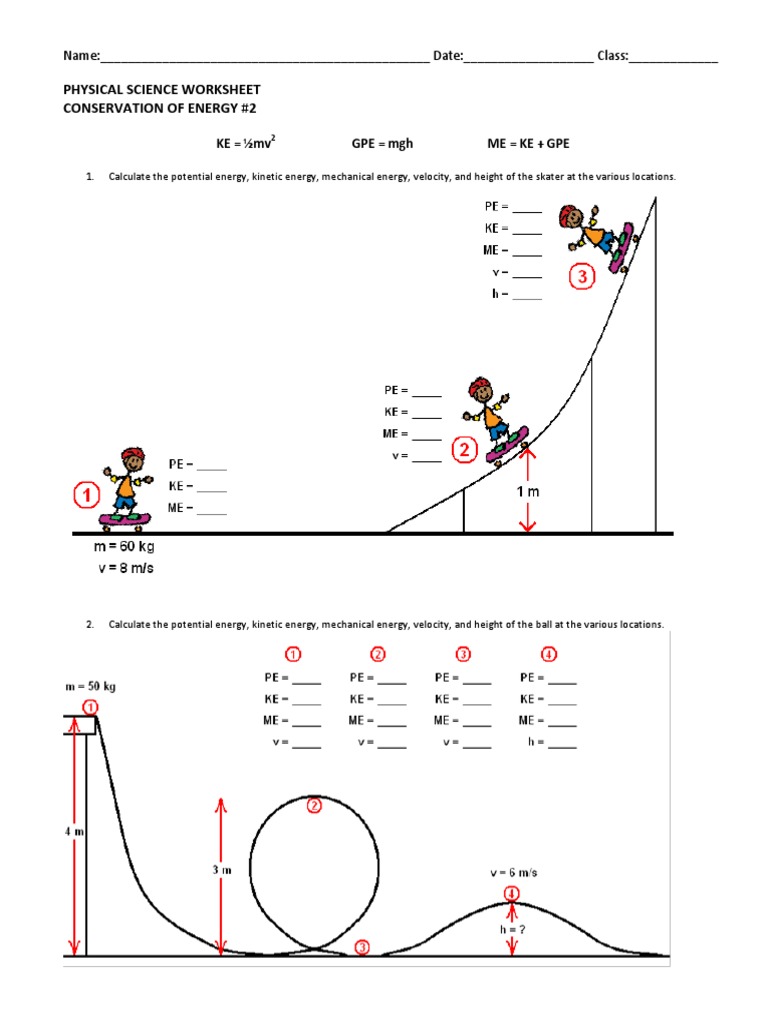 Mechanical Energy Worksheet Kinetic And Potential Energy Worksheet