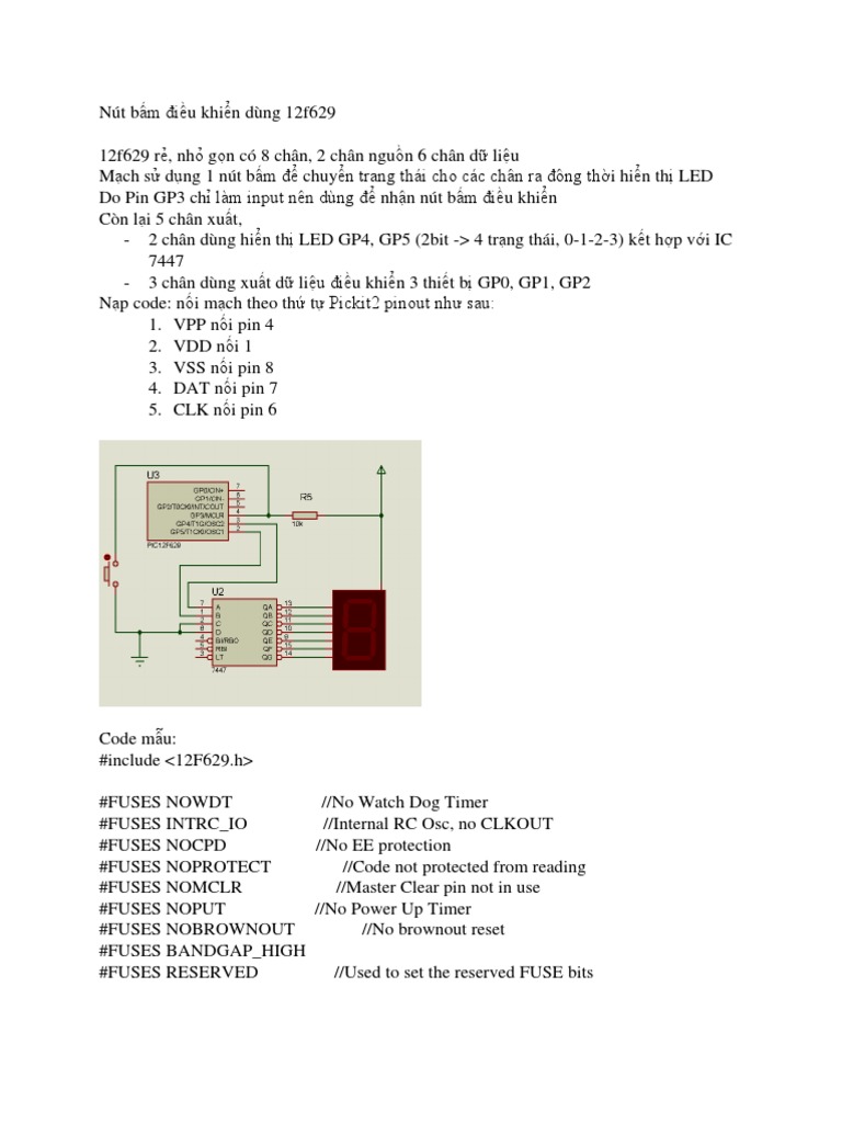 Nút nhấn điều khiển dùng 12f629 | PDF