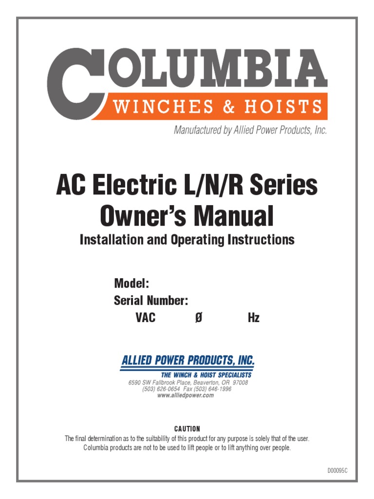 Columbia Winches and Hoists Manual | PDF | Rope | Wire