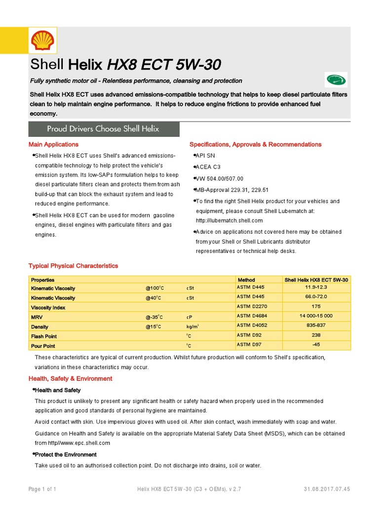 Shell Helix HX8 ECT 5w-30 | PDF | Motor Oil | Liquids