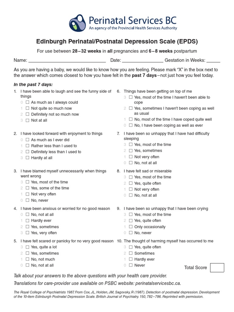 Edinburgh Postnatal Depression Scale | PDF | Psychiatry Related Fields ...