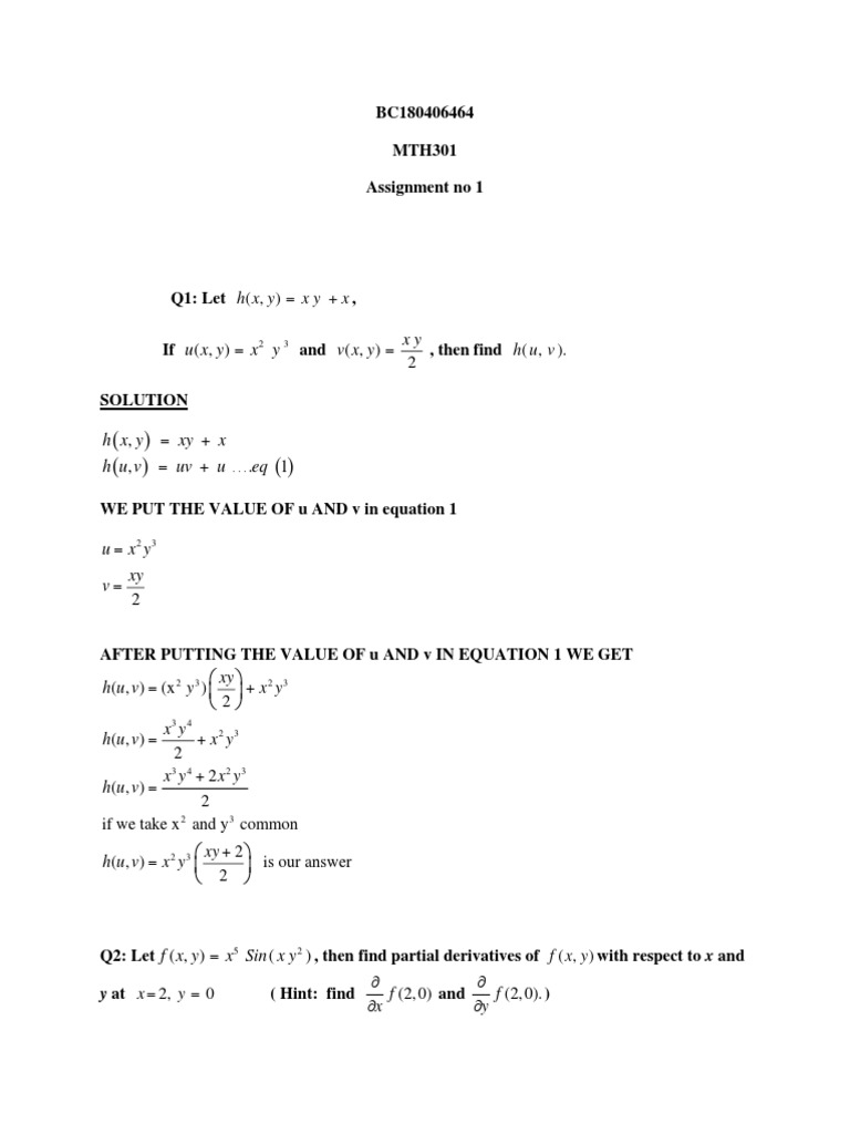Mth301 Assignment 1 Solution | PDF