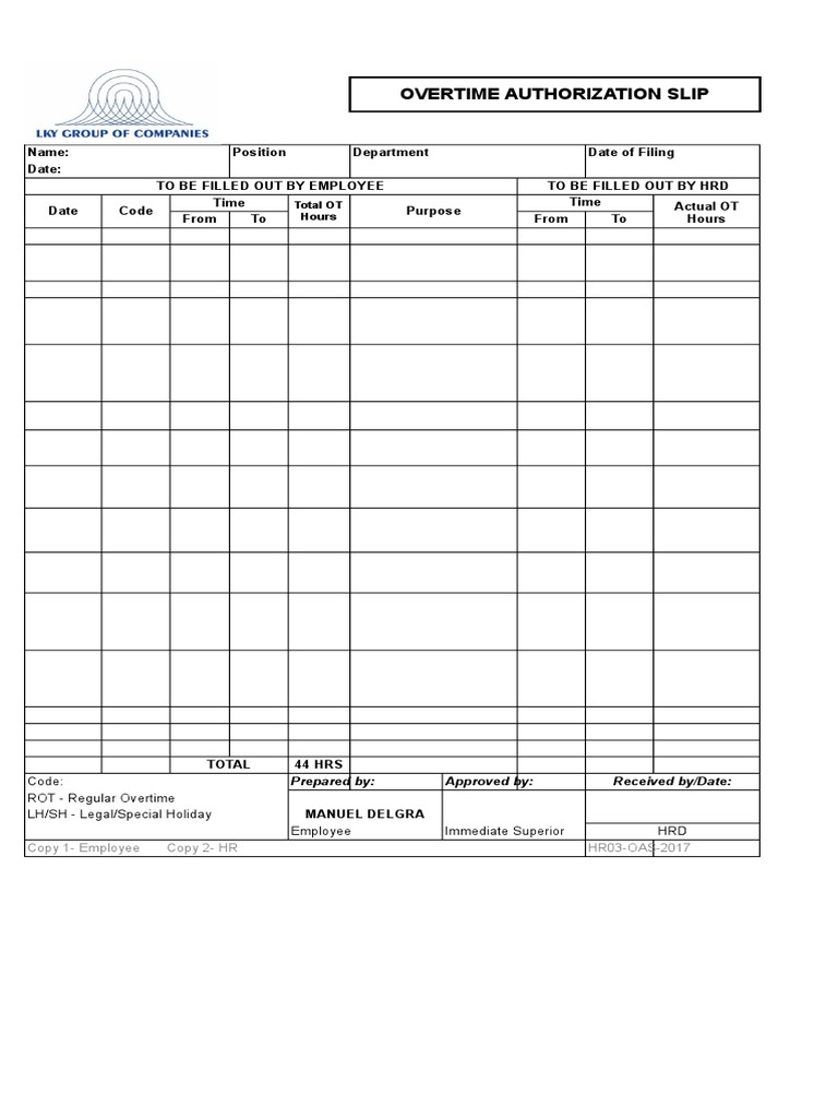 OT Form | PDF | Overtime | Social Programs