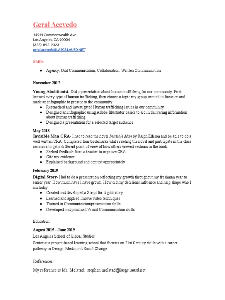 Geral Acevedo Resume 2019 1 | PDF