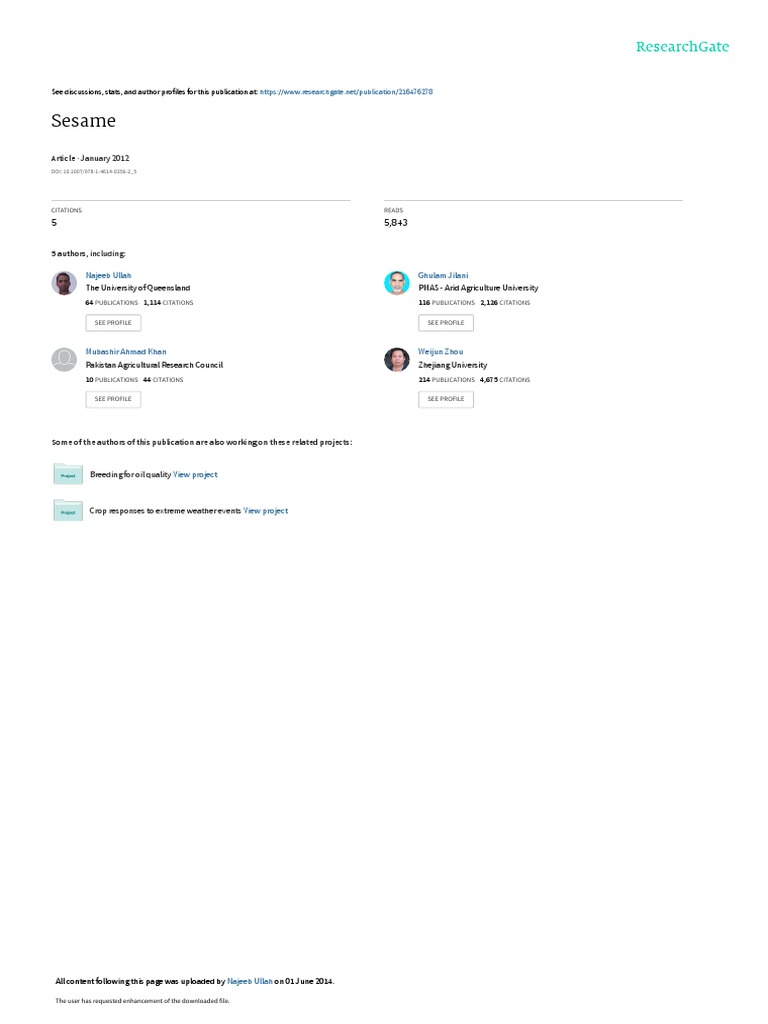 Sesame PDF | PDF | Plant Breeding | Cell Culture