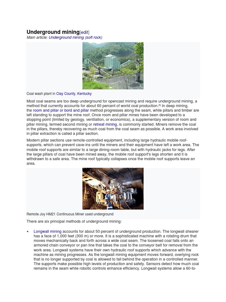 Underground Mining (Soft Rock) | PDF | Coal Mining | Economic Geology