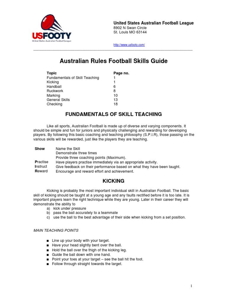 Afl Skills Guide | PDF | Sport Variants | Team Sports