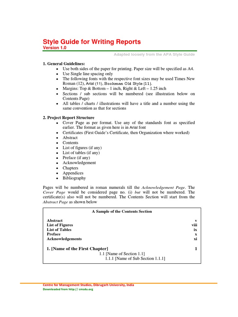 Style Guide For Writing Reports: 1. General Guidelines | PDF ...