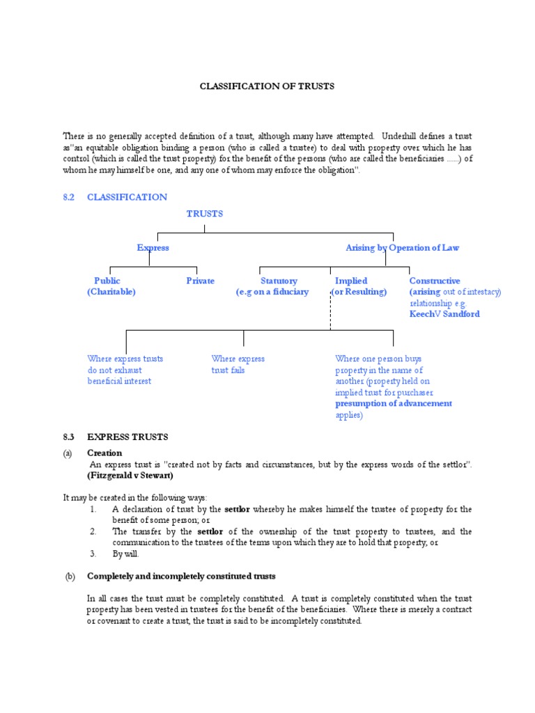 Classification of Trusts Explained | PDF | Trust Law | Will And Testament
