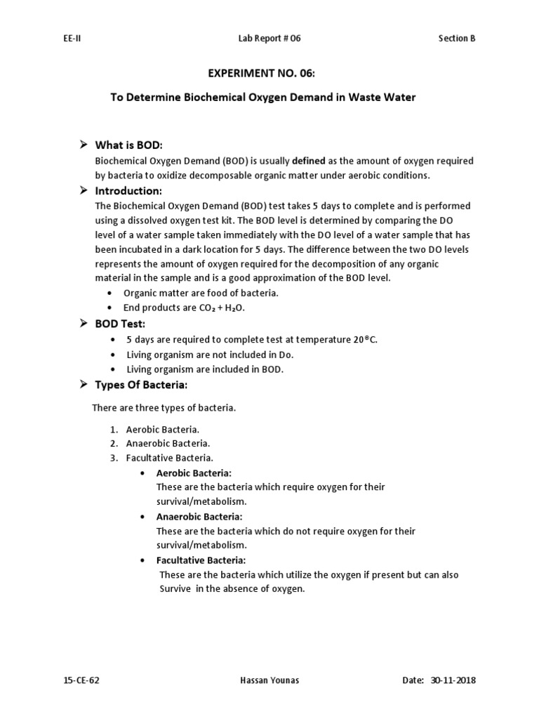 What Is BOD:: Experiment No. 06: To Determine Biochemical Oxygen Demand ...