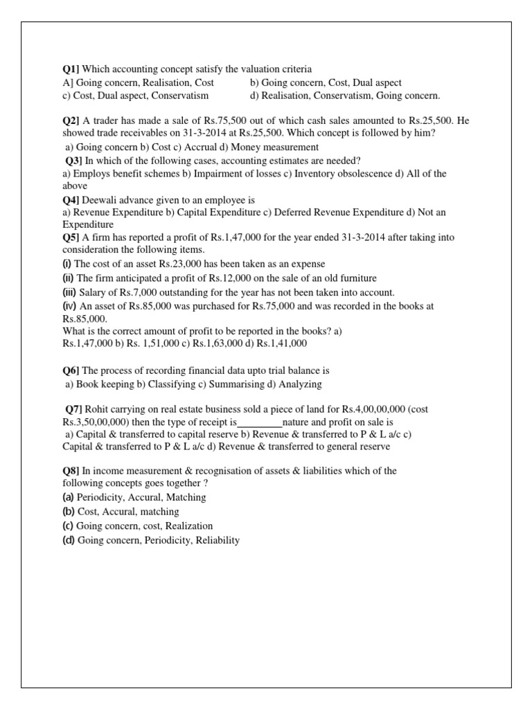 Key Accounting Concepts and MCQs | PDF | Debits And Credits | Expense