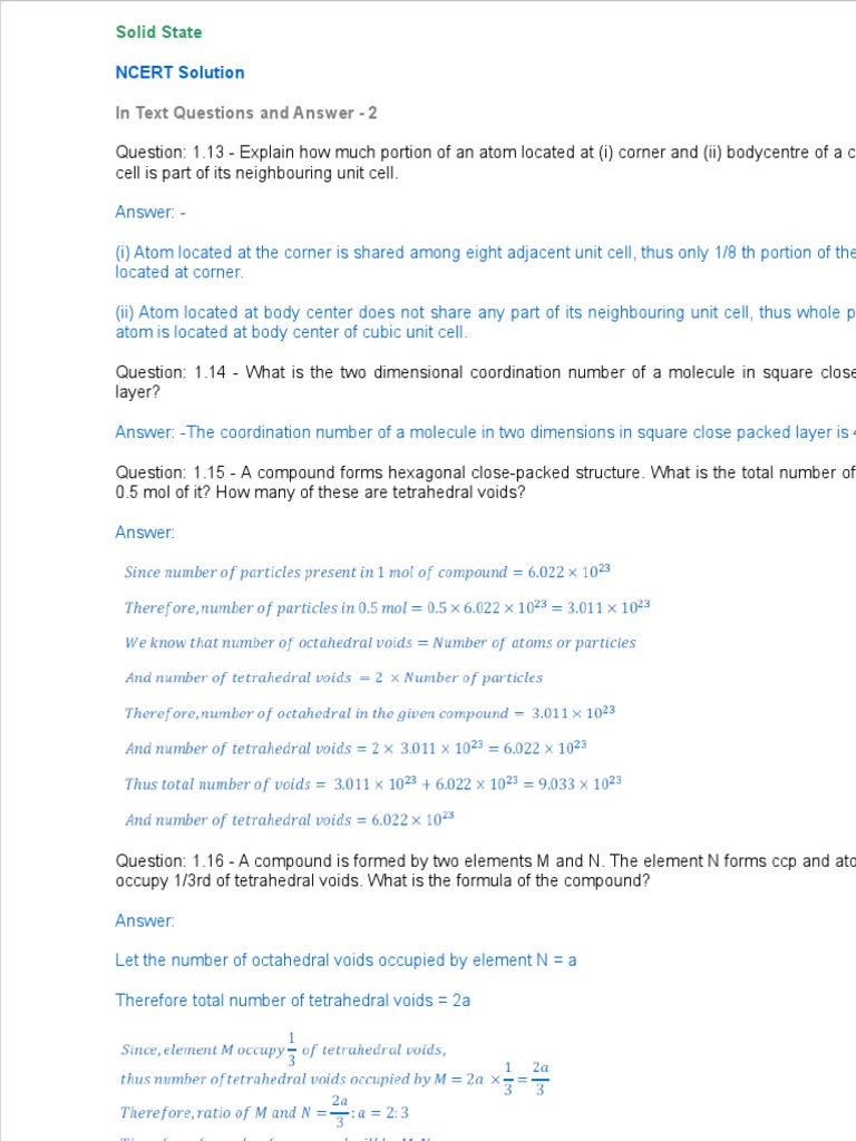 In Text Questions and Answer - 2: NCERT Solution | PDF