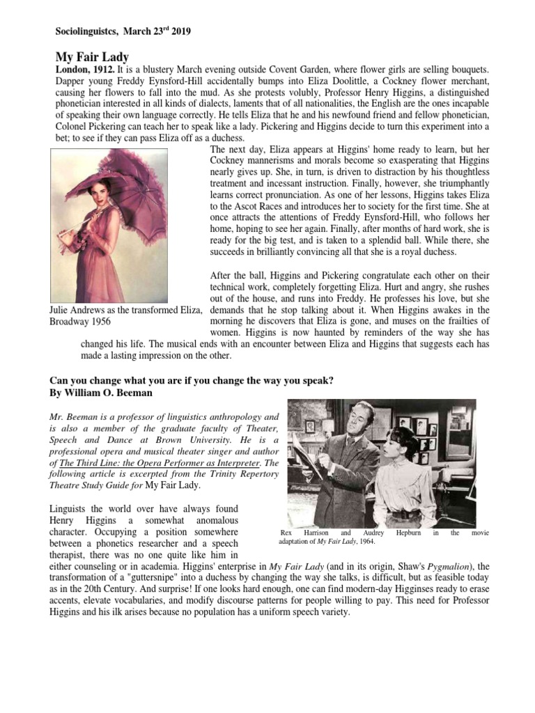 My Fair Lady-Worksheet | PDF | Pygmalion (Play) | Cognition