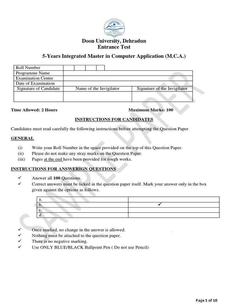 MCA - Integrated Entrance Exam | PDF | Computer Program | Programming