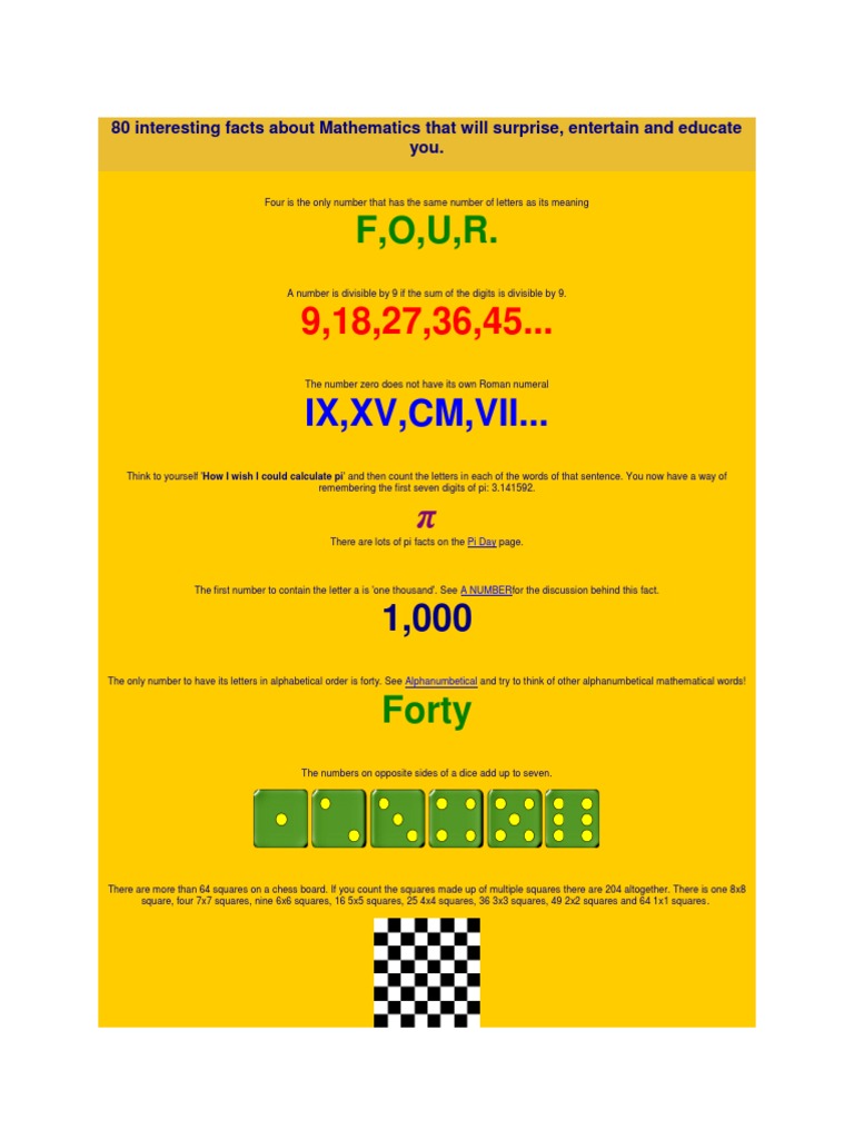 Math Trivias | PDF | Decimal | Numbers