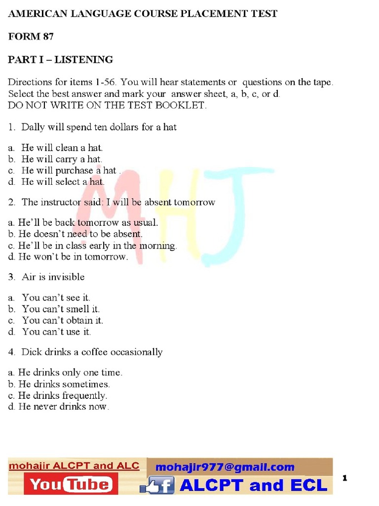 ALCPT Form Listening 87 and 90 ALCPT 102 Reading PDF | PDF | Nature