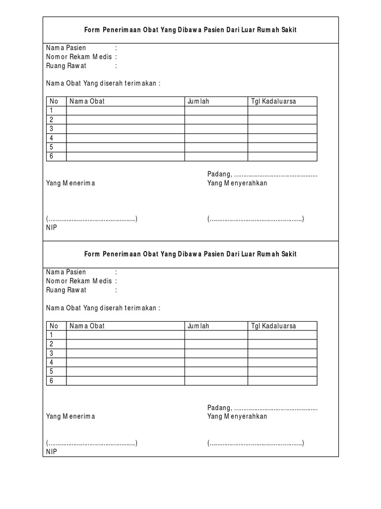 Form Penerimaan Obat Yang Dibawa Pasien Dari Luar Rumah Sakit | PDF