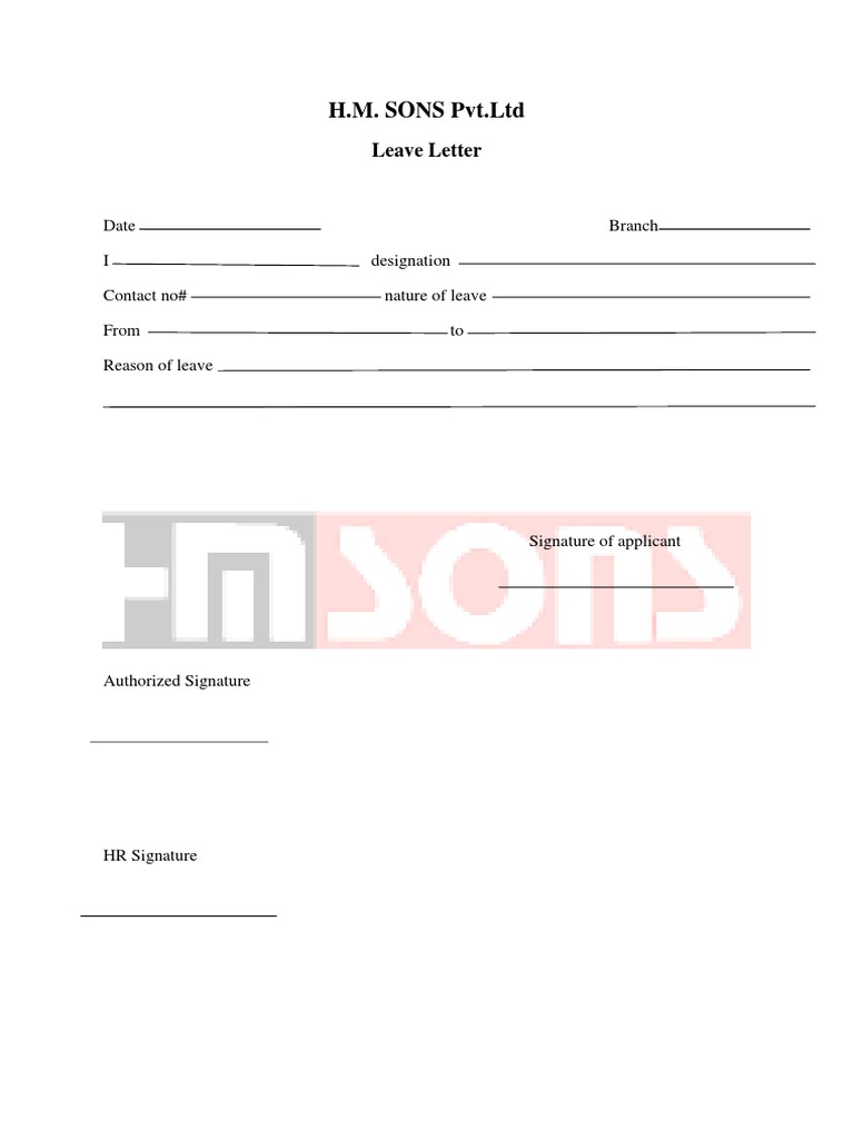 H.M. SONS PVT - LTD: Leave Letter | PDF