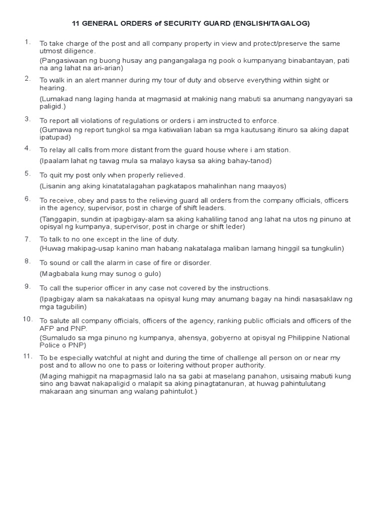 11 General Orders of Security Guard