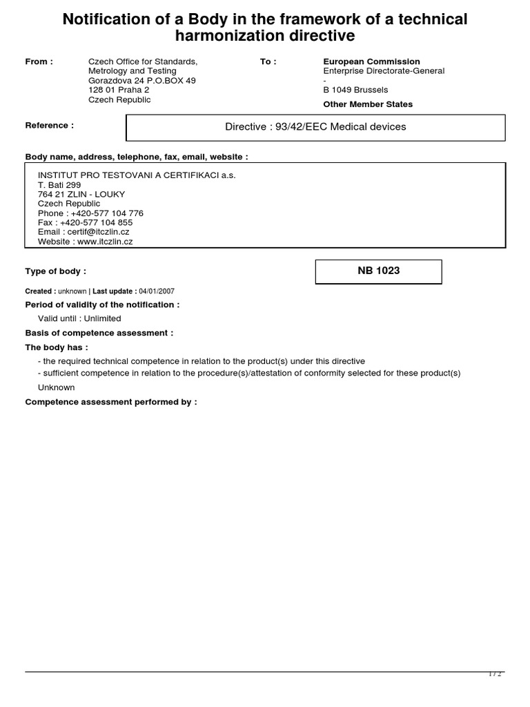 Directive: 93/42/EEC Medical Devices: Created: Unknown - Last Update ...