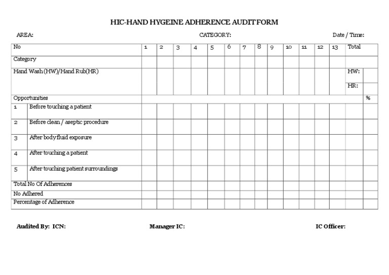Hand Hygiene Adherence Audit Form | PDF
