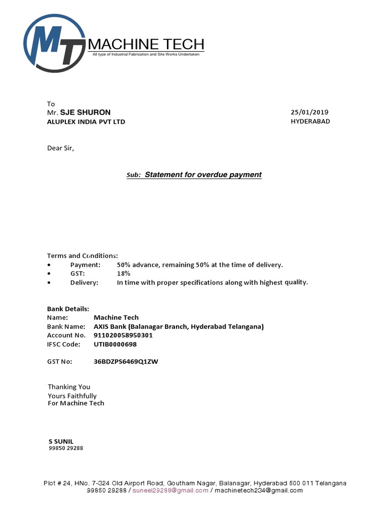Machine Tech: !"#$ Statement For Overdue Payment | PDF