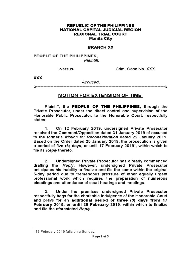 Motion for Extension | PDF | Service Of Process | Prosecutor