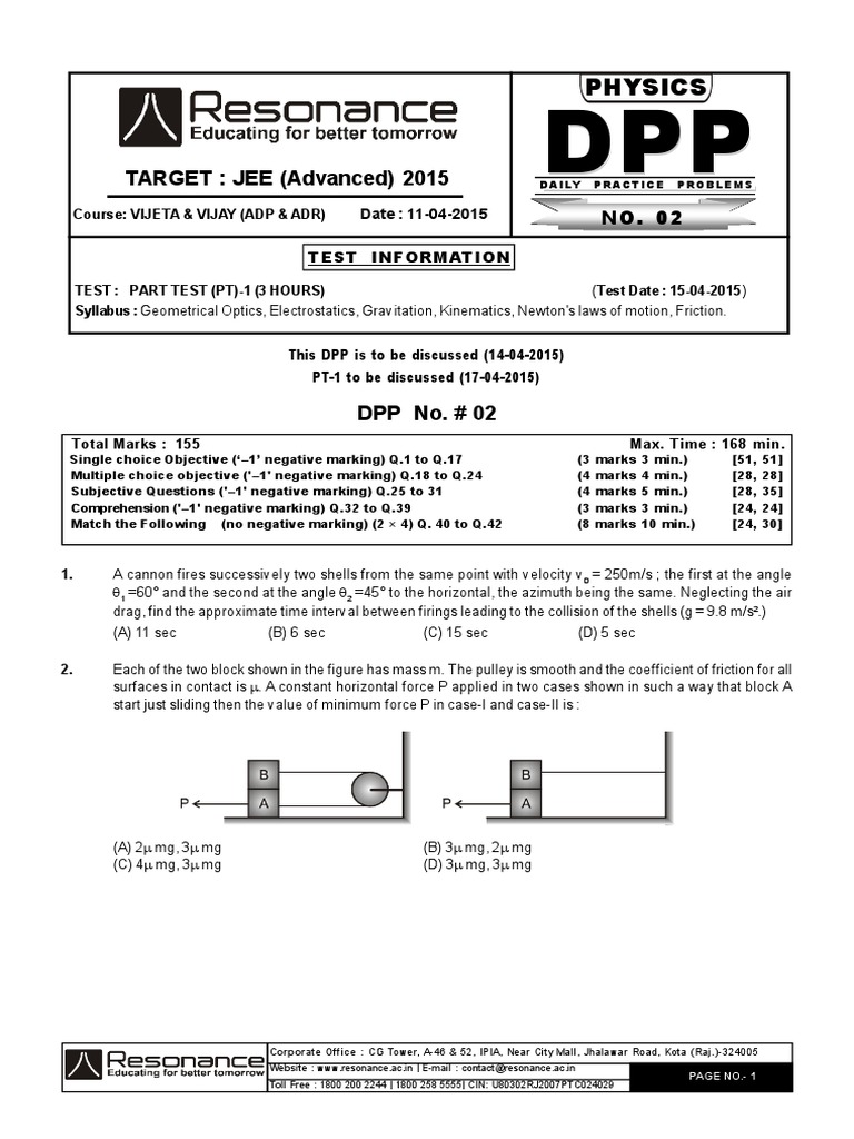 Physics DPP PDF | PDF | Tension (Physics) | Force