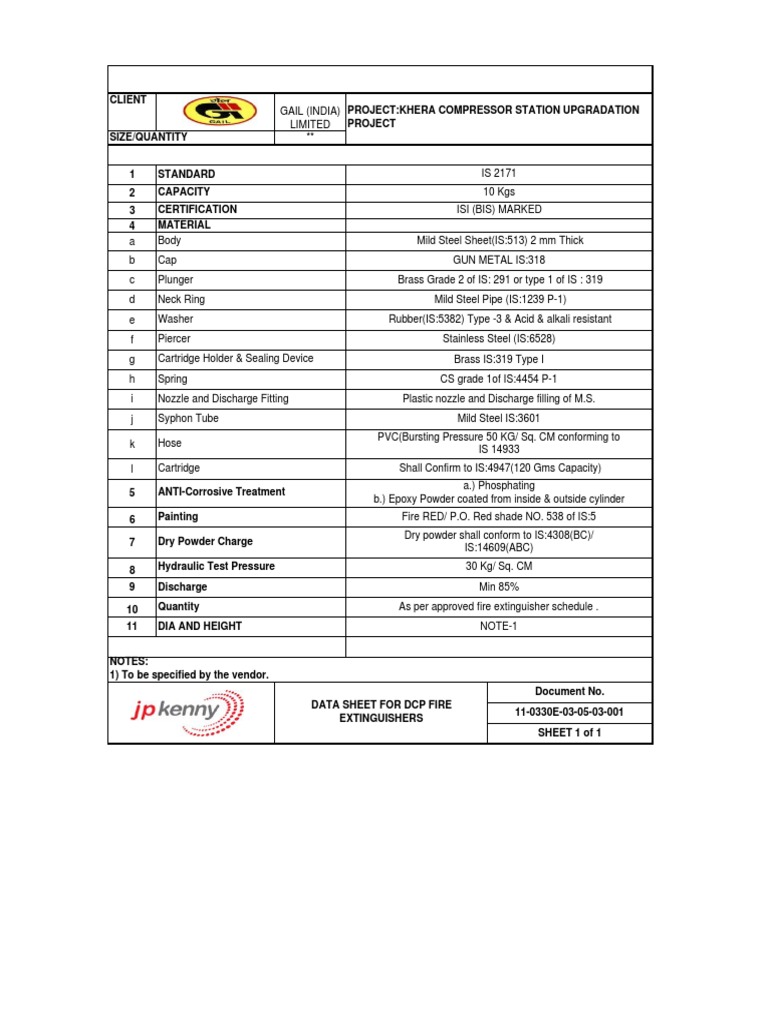 DCP Fire Extinguisher Data Sheet | PDF | Cartridge (Firearms) | Pipe ...
