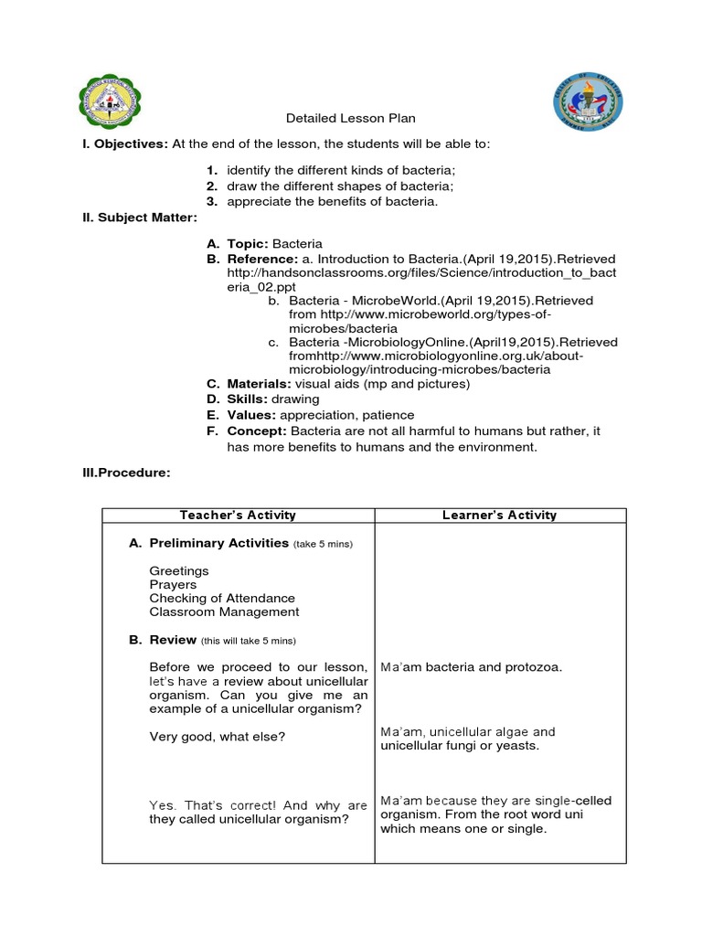 Detailed Lesson Plan | PDF | Bacteria | Microorganism